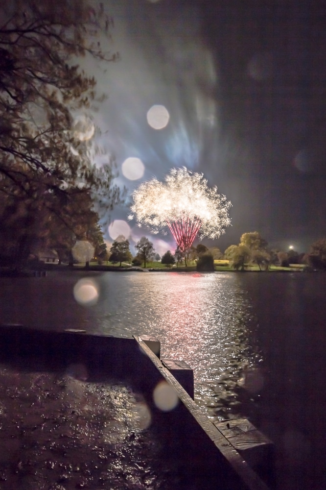 Thousands brave the weather for town's fireworks display